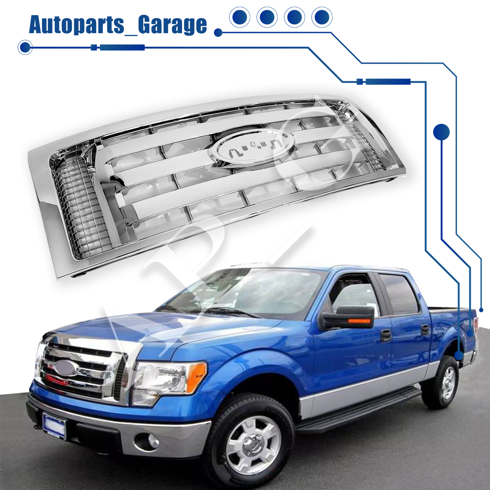 Chrome Upper Front Grille Grill For 2009-2012 2013 2014 Ford F-150 F150 ...