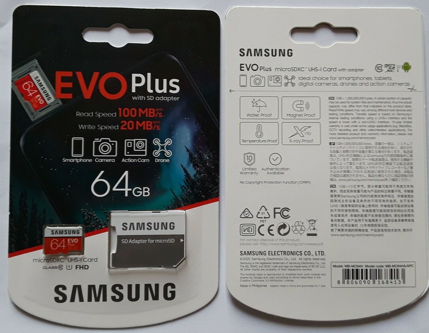 Samsung EVO Plus 64gb MicroSD microSDXC SD Adapter Class 10 Mb-mc64ha ...