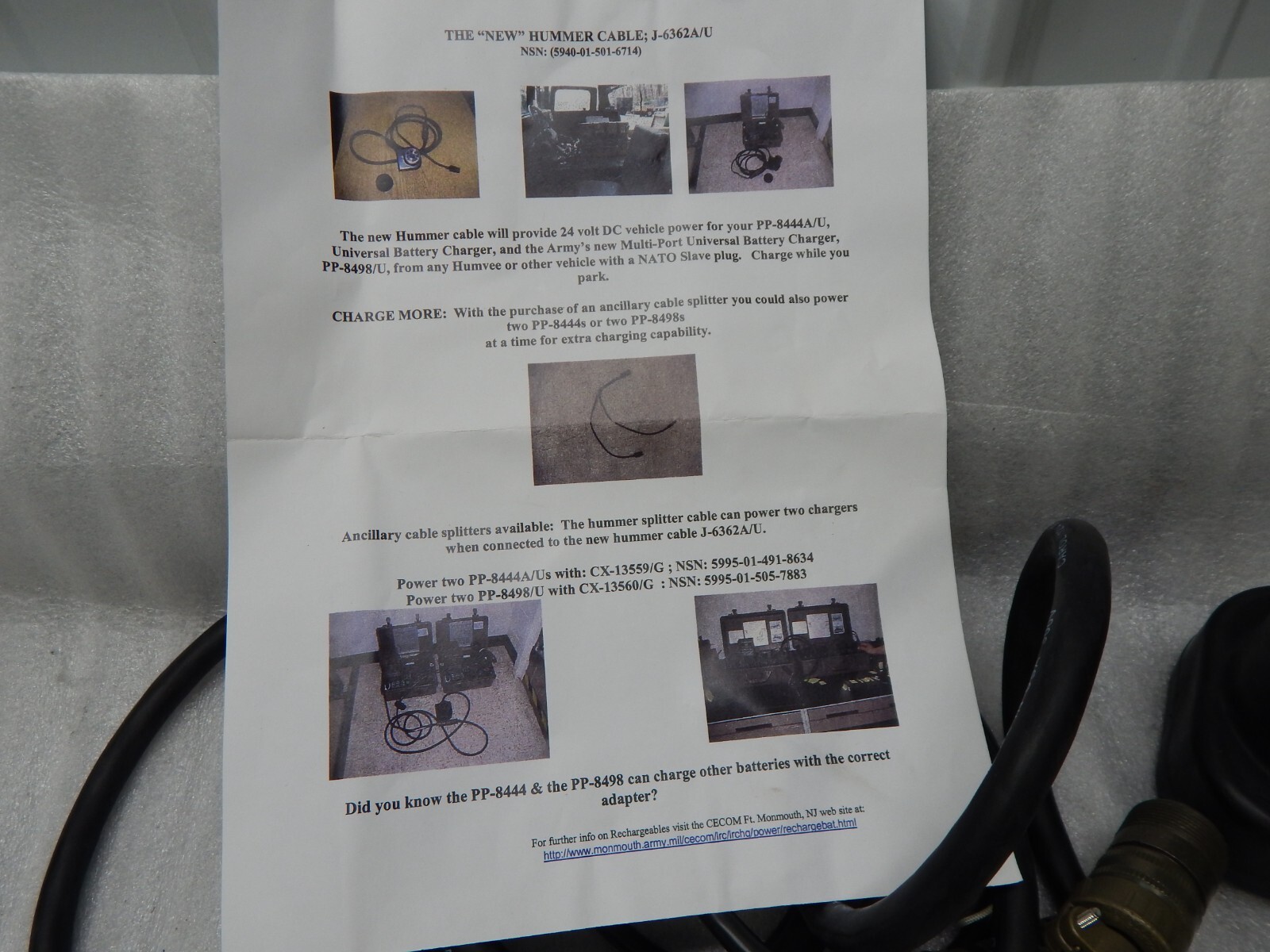 Military HMMWV Nato Slave Plug Cable Battery Charger J-6362A/U ...