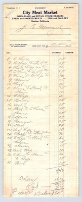 California Gustine City Meat Market Butcher 1935 Billhead 11" x 4.25 ...