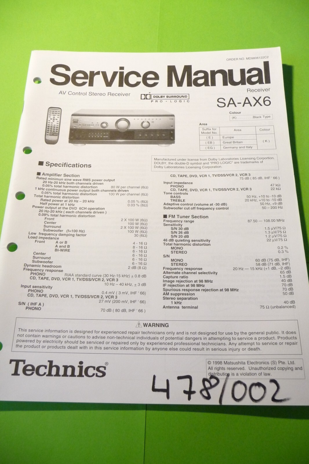 Service Manual-Anleitung für Technics SA-AX6 ,ORIGINAL | eBay