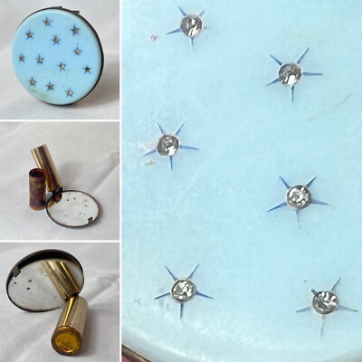 Vtg Folding Compact Rhinestone Star Design Brass Makeup Mirror Lipstick ...