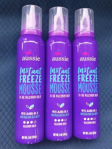 3 pack Aussie Instant Freeze Mousse 24 Hr Maximum Hold With Jojoba Sea ...