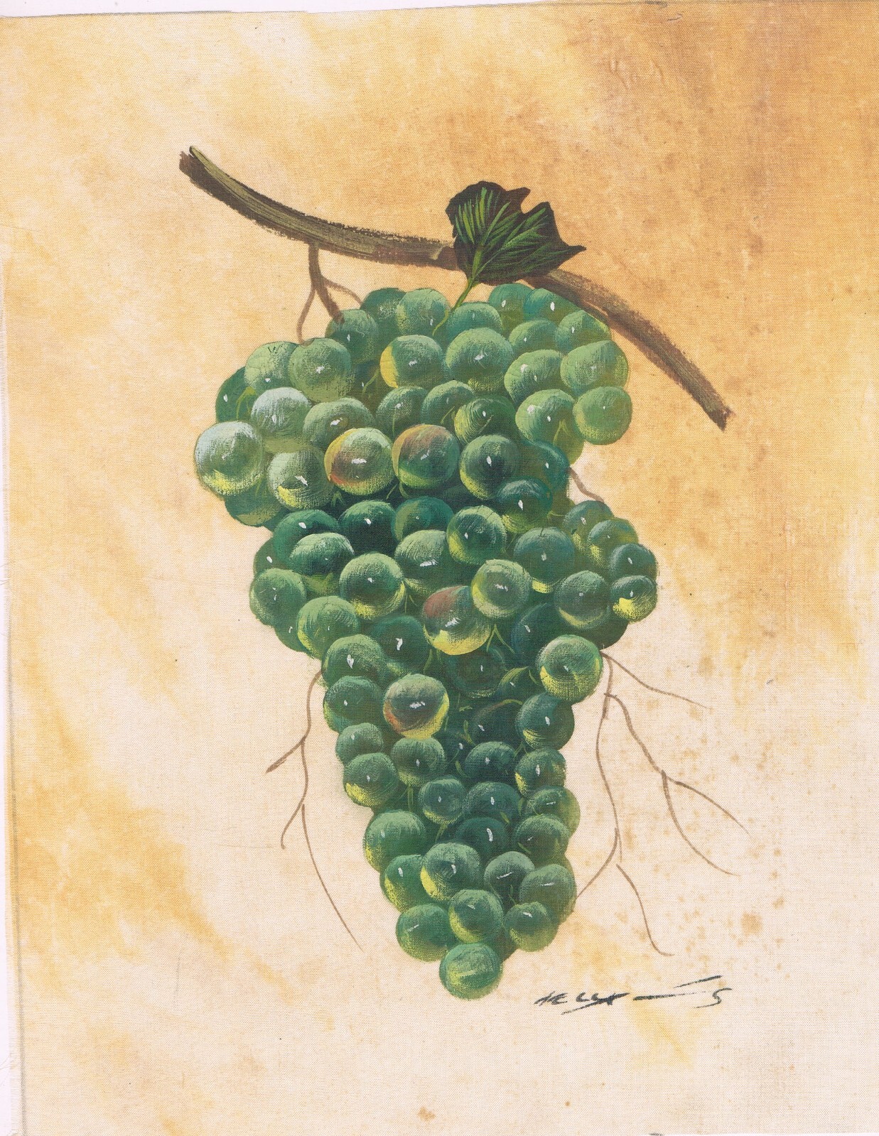 Handmade Grapes Fruit Painting Still Life Nature Art On Silk Cloth 7x9 ...