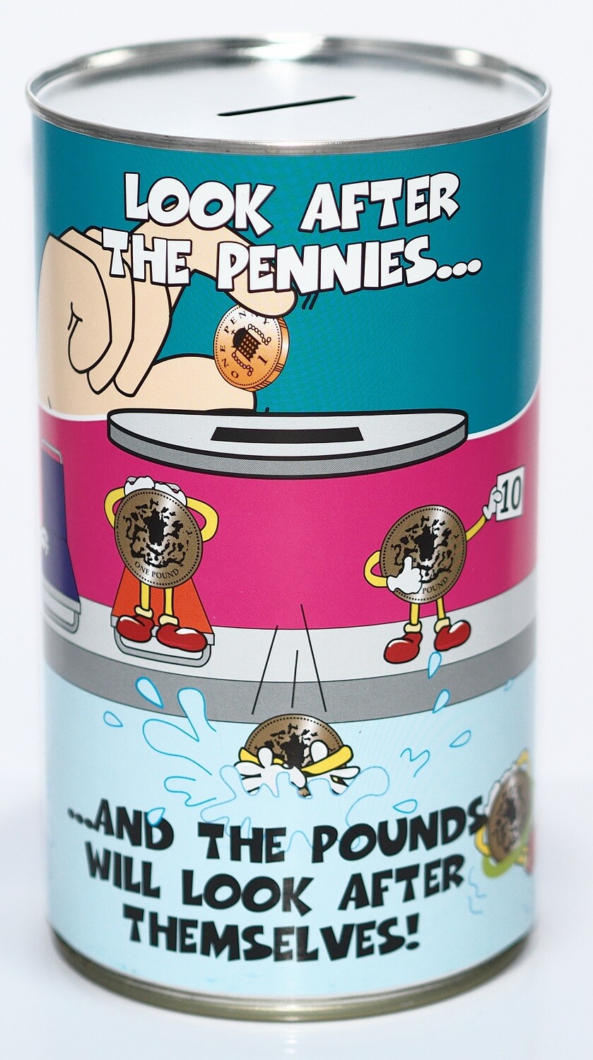 Pennies & Pounds - Large 17.5cm Savings Tin Money Box Jar Fund Holds ...