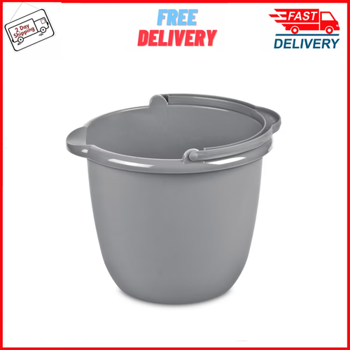 Sterilite 10 Qt. Spout Pail Classic Titanium Durable Plastic Bucket ...