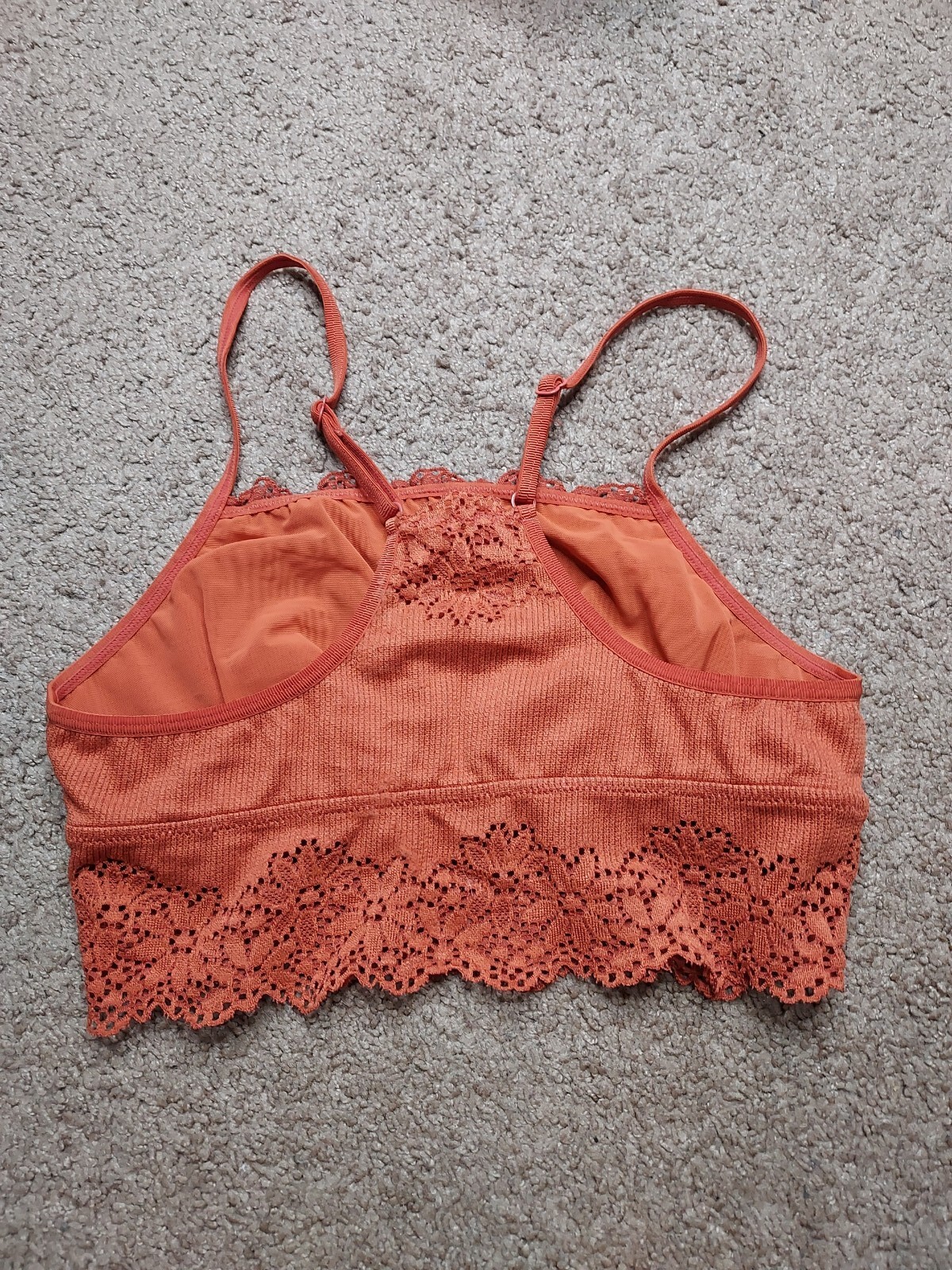 Women's XS Aerie Rust Color Burnt Orang Lace Ribbed B… - Gem