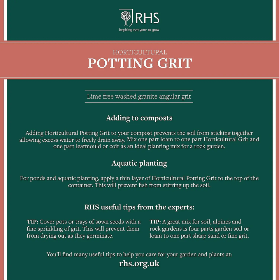 RHS Horticultural Potting Grit. Lime Free. Compost Drainage Succulent ...