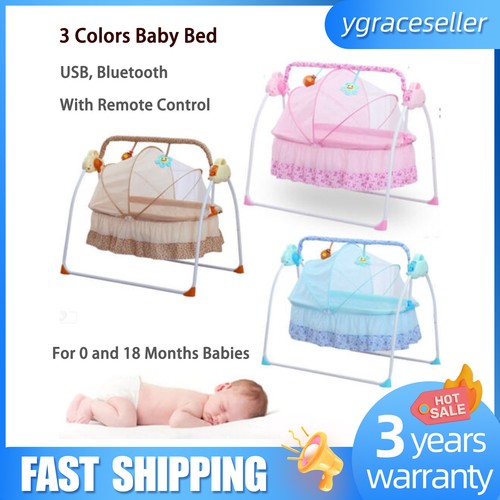 Auto-Swing Electric Baby Crib Cradle Bluetooth Newborn Bassinet Sleep ...