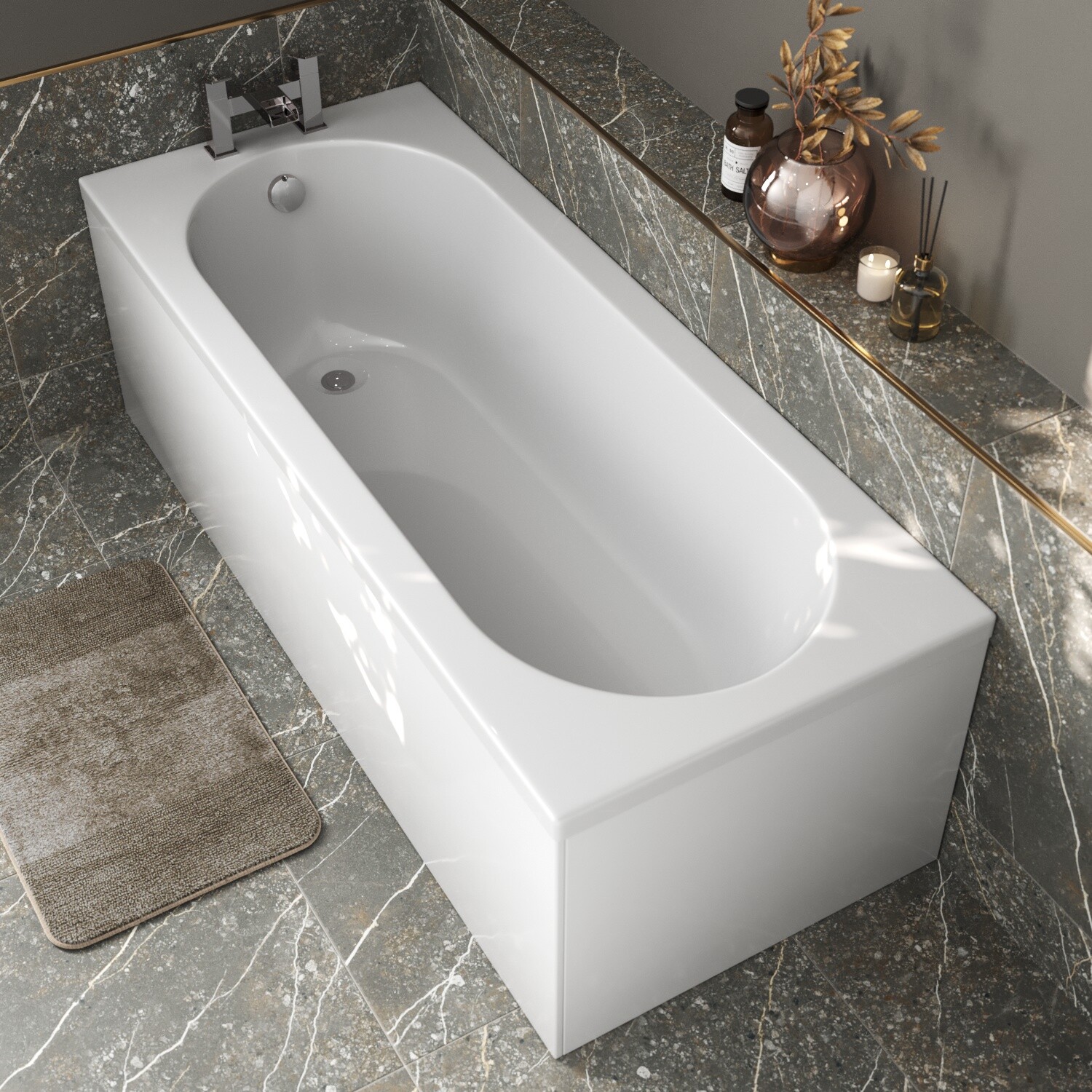 Modern Bathroom Straight Single Ended Bathtub 1700mm Bath Screen ...