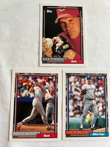 (3) 1992 TOPPS-PAUL O'NEILL#61-DAVID WELLS#54-ROB DIBBLE#757 BASEBALL ...