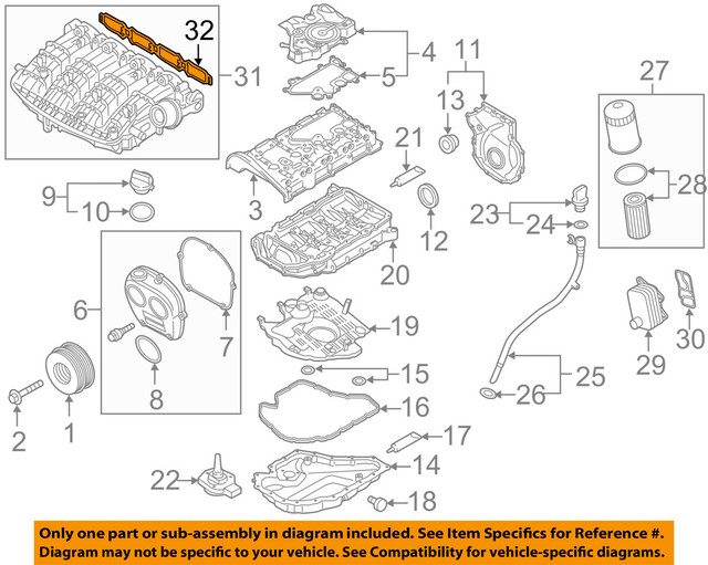 Genuine OEM Engine Intake Manifold Gasket for Audi 06K129717A for sale ...