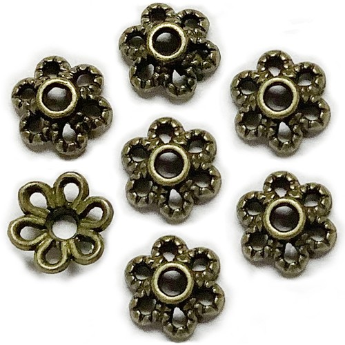 500 Pieces Brass Tiny Bead Caps Findings (Fit 8mm 10mm Round Beads) for ...