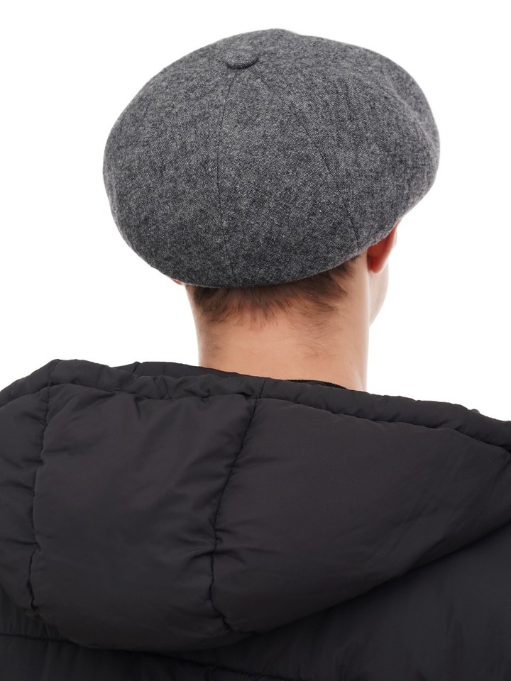 Men's Grey Wool Newsboy Cap 8 Panel Baker Boy Hat Tweed Vintage Style ...
