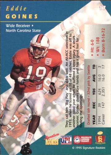 1995 Signature Rookies Prime - Autographs #17 Eddie Goines /3000 (AU ...