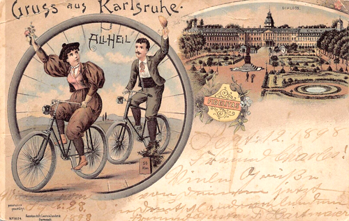KARLSRUHE GERMANY~ALL HEIL-MAN & WOMAN RIDE BICYCLE-COUPLE a VELO~1898 ...
