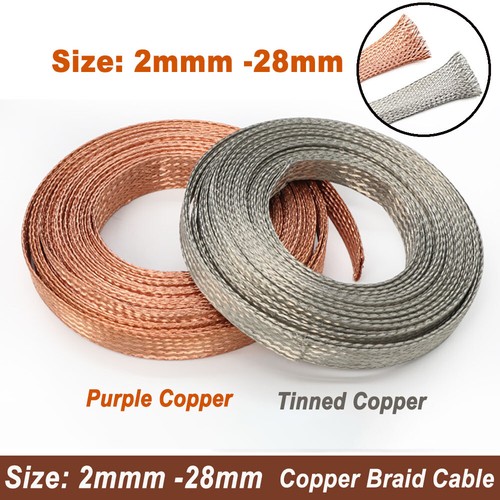 1m/3.3 Ft 4-28mm Flat Pure Copper Braid Cable Bare Copper Braid Wire ...