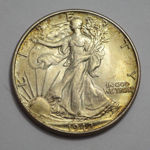 1942-P MS/UNC Walking Liberty Half Dollar Natural Toning US COIN 90% ...
