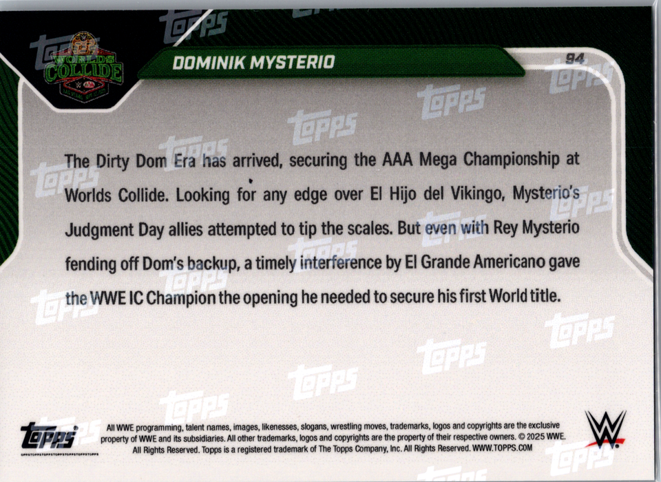 2025 Topps NOW WWE Dominik Mysterio #94 King Of Lucha Libre: Wins AAA ...