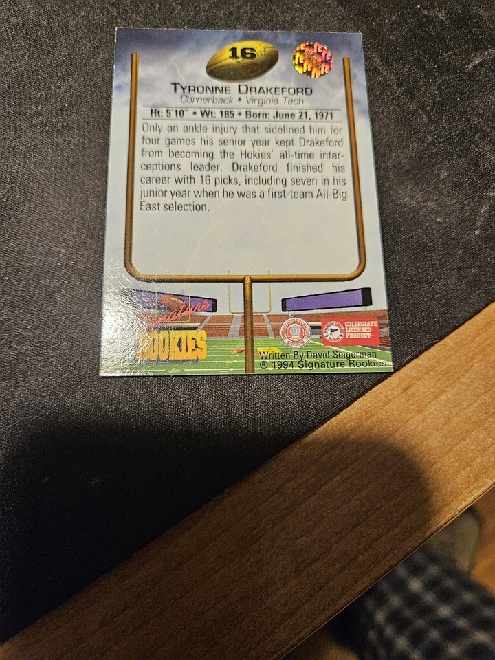 1994 Signature Rookies - Authentic Signatures #16 Tyronne Drakeford ...