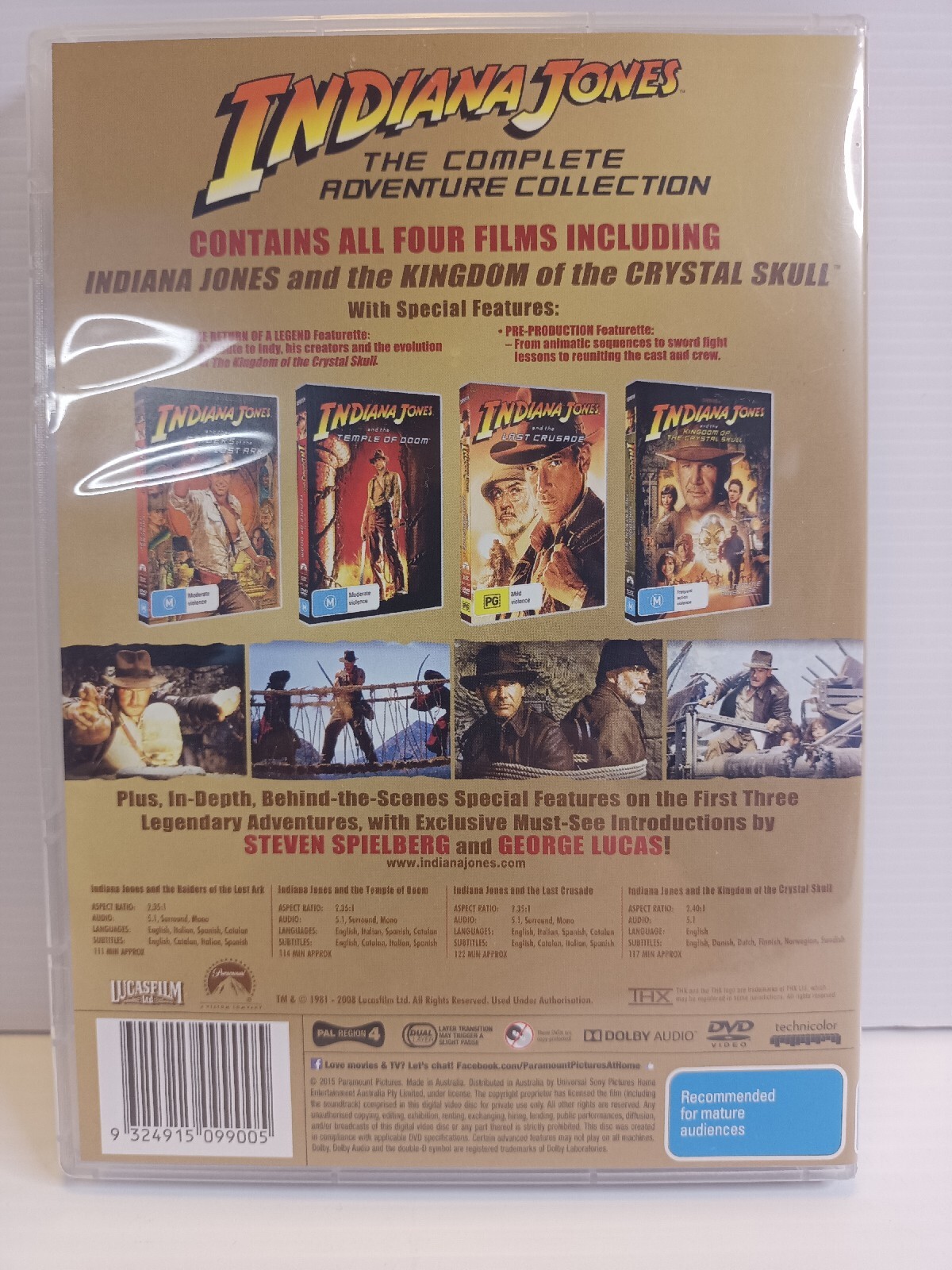 INDIANA JONES COMPLETE ADVENTURE COLLECTION 4 x DVD Harrison Ford AS ...