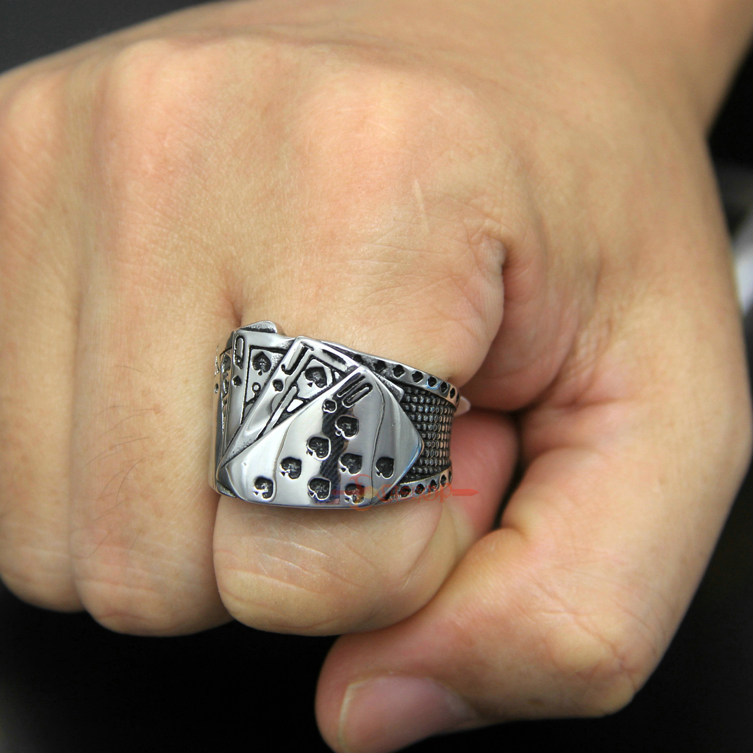 Men's Stainless Steel Casino Poker Card Game Lucky Ring Ace of Spade 10 ...