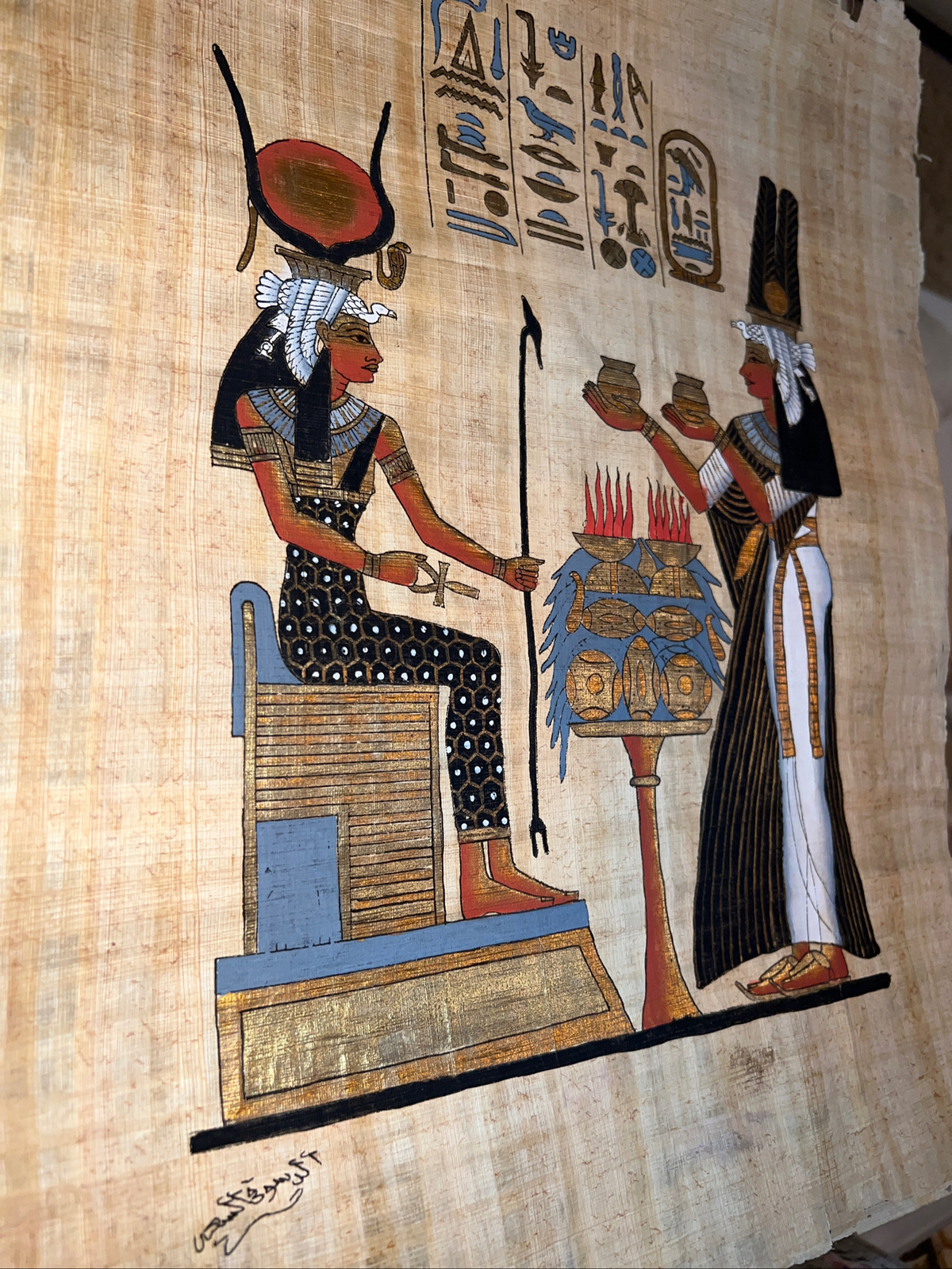 Authentic Hand Painted Ancient Egyptian Papyrus, Replica From Temple ...