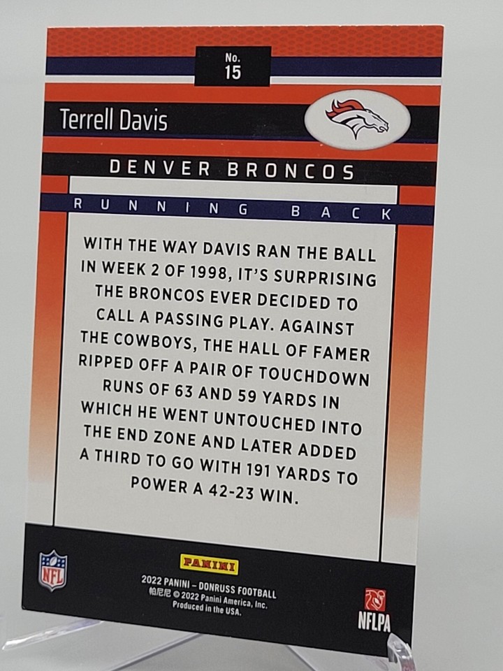 2022 PANINI DONRUSS TERRELL DAVIS 2002 THROWBACK INSERT CARD DENVER ...