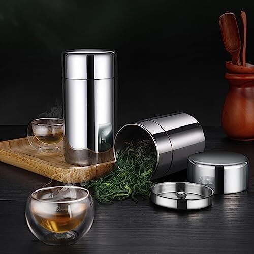Tea Tin Canister Stainless Steel Tea Coffee Sugar Storage Container ...