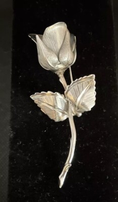 Vintage Giovanni Silver-tone Textured Rose Brooch Pin- 3D Flower 1” X 3 ...