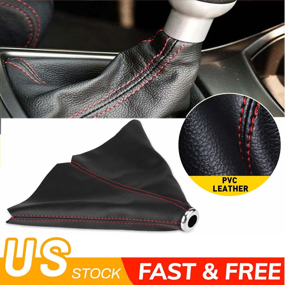 Shift Knob Shifter Boot Cover Universal Gear Black Suede Red Stitch For ...
