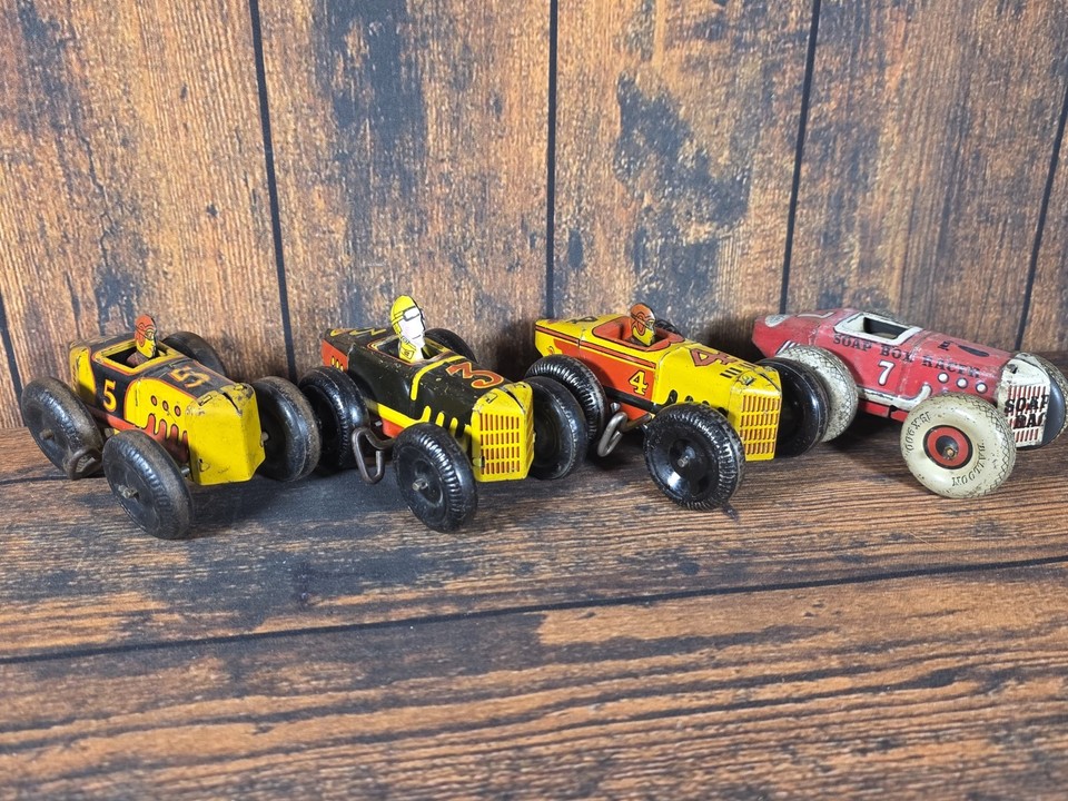 🏁 Vintage MARX Tin Wind-Up Race Car Lot – 4 Cars – Lithographed Tin ...