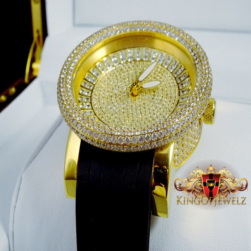 MEN'S NEW 3D FULL CUSTOM STAINLESS STEEL GOLD TONE SIMULATED DIAMOND ...