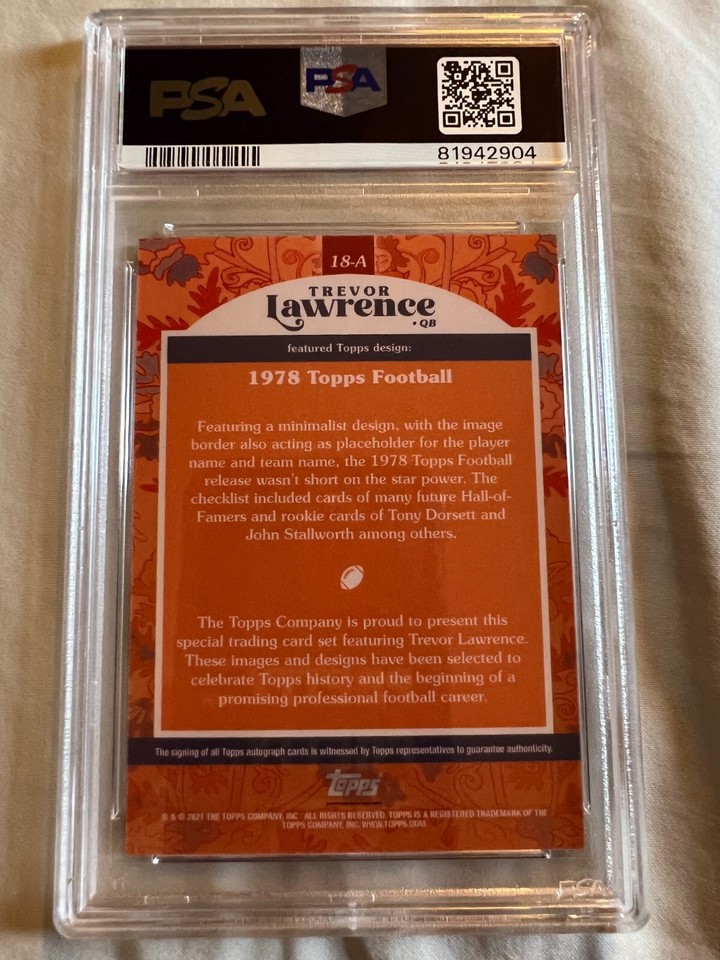 2021 Topps x Trevor Lawrence RC Auto Red 1978 Parallel SSP PSA 9 ...
