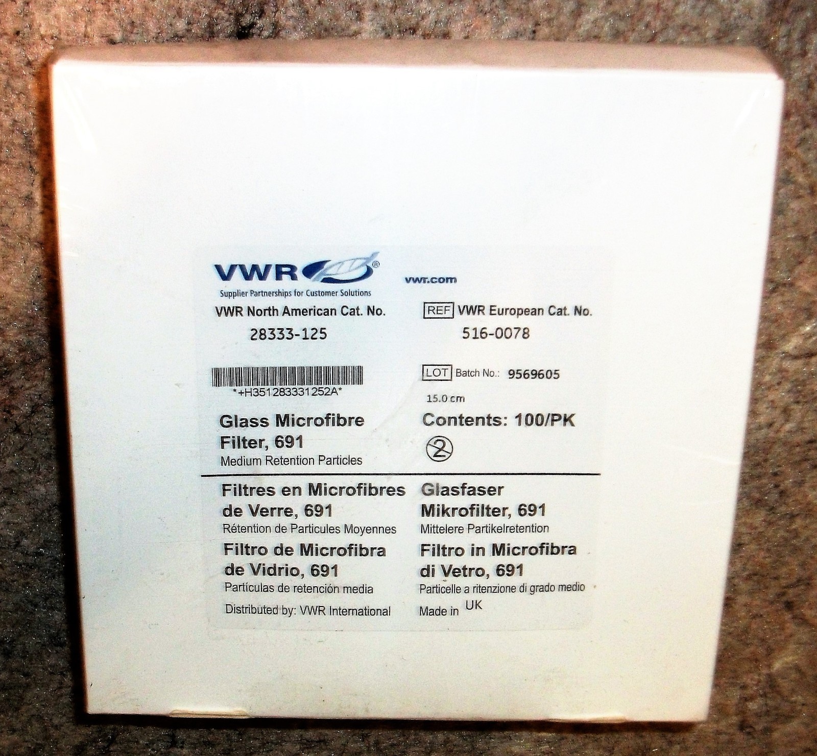 VWR GLASS FIBER FILTERS 691 MEDIUM RETENTION PARTICLES 28333-125 516 ...