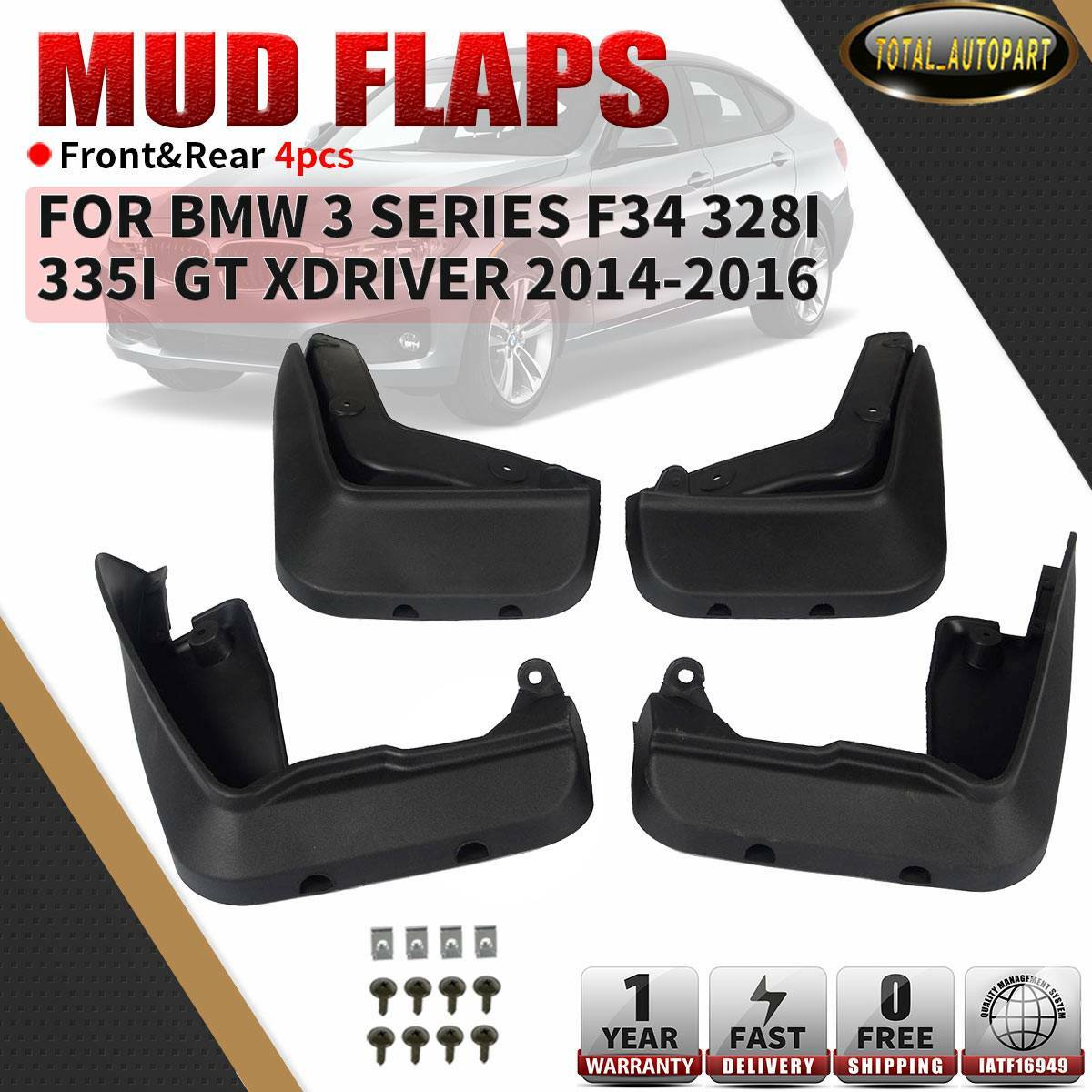 4x RH + LH Splash Guard Mud Flaps for BMW 328i 335i GT xDriver 14-16 ...