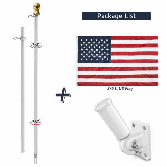 Aluminum Flagpole Adjustable Wall Mount 3X5 Ft flag Kit 6ft Telescopic ...