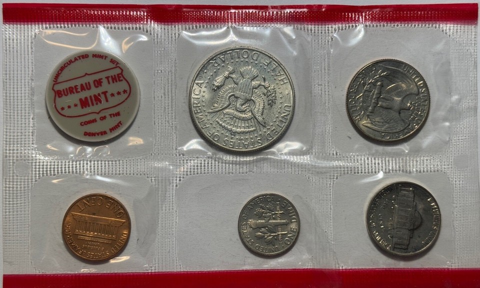 1968-D US Uncirculated Denver Mint 5 Coin Set w/40% Silver Kennedy Half ...