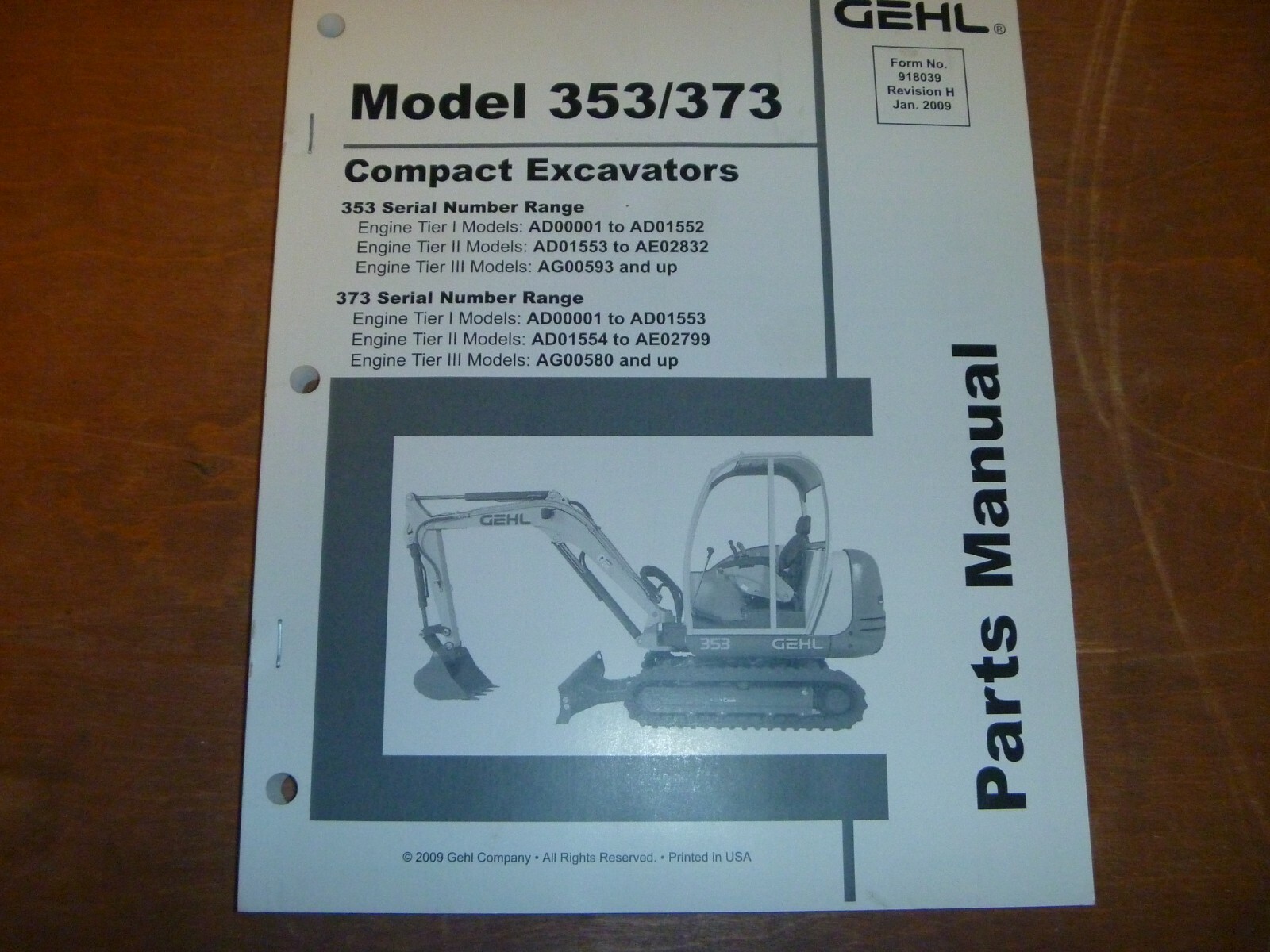 GEHL 353 373 Compact Excavator Parts Catalog Manual | eBay