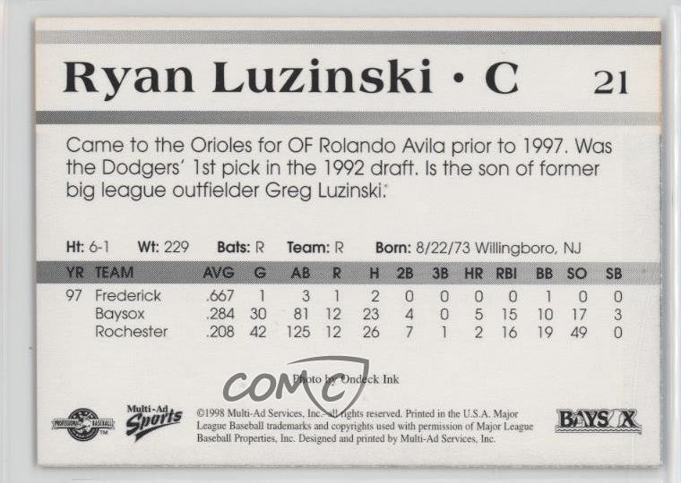 1998 Multi-Ad Sports Bowie Baysox Ryan Luzinski #21 | eBay