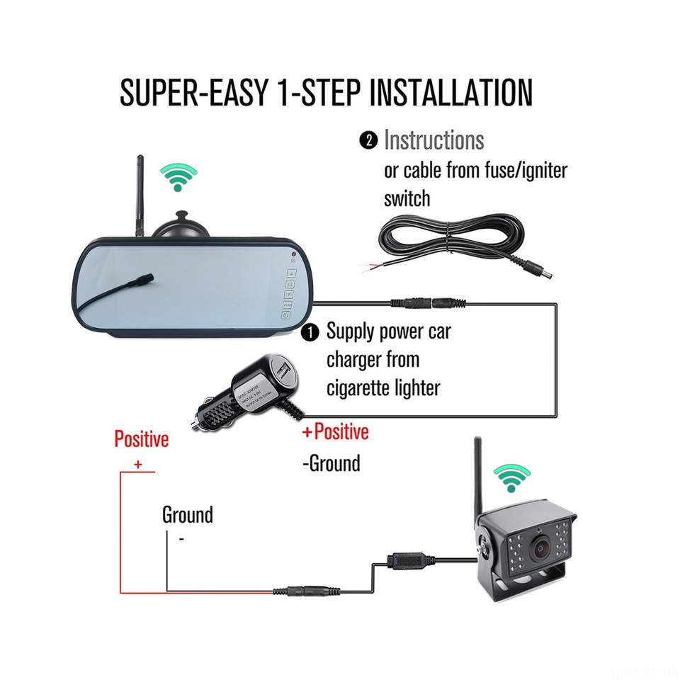 Wireless 1080P 7" Quad Mirror Monitor DVR Backup Camera Truck Caravan ...