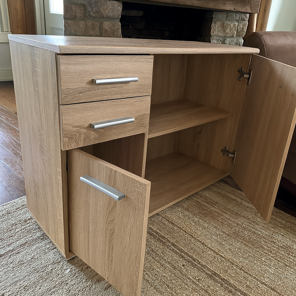 Oak Sideboard Cupboard Storage Unit Cabinet 3 Door 2 Drawer Modern ...