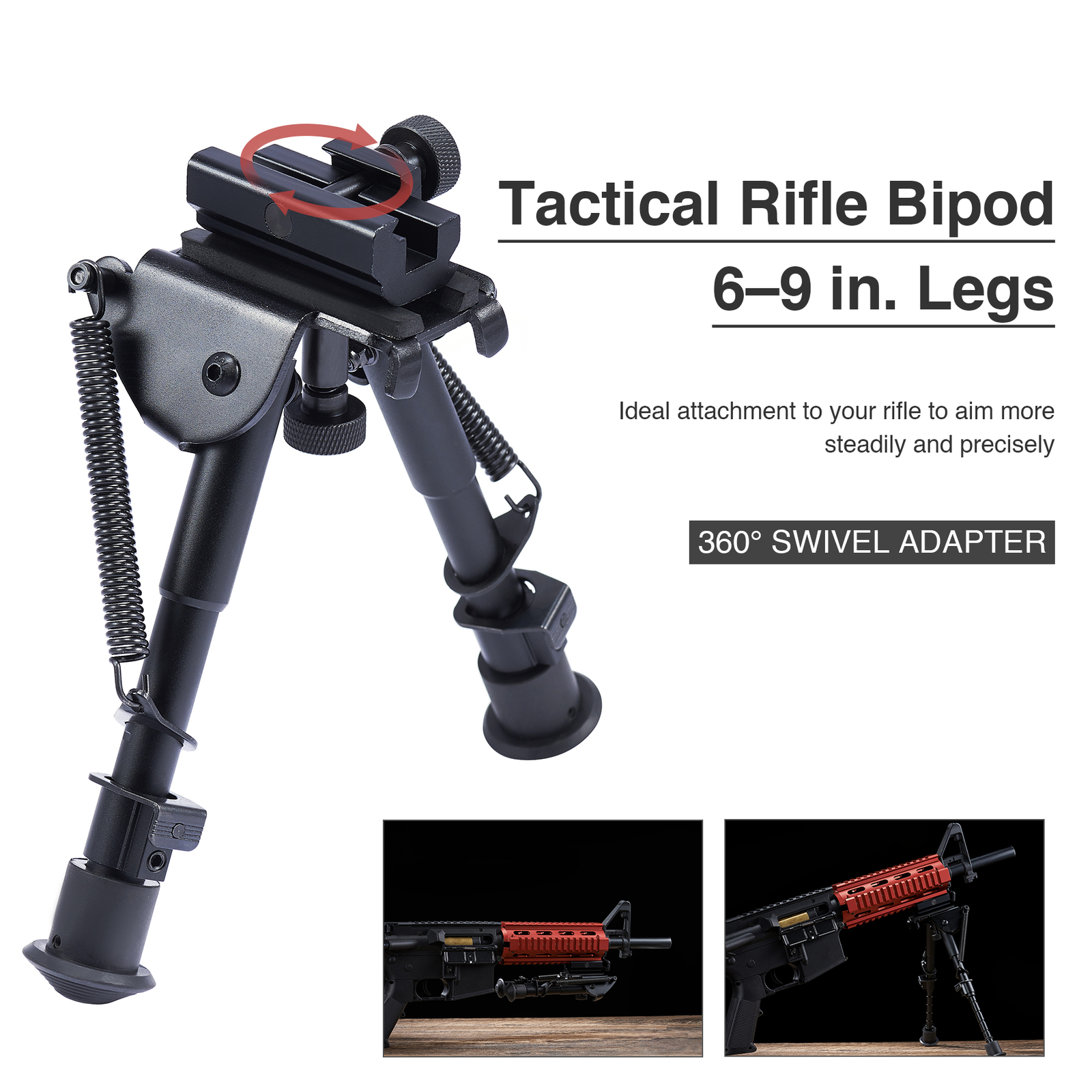 Tactical Rifle Bipod with 6-9" Extendable Legs and 360 Degree Swivel ...