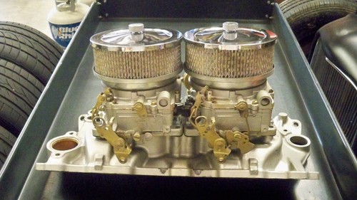 Dual Quad 2X4 Intake and Carbs SBC Chevy | eBay