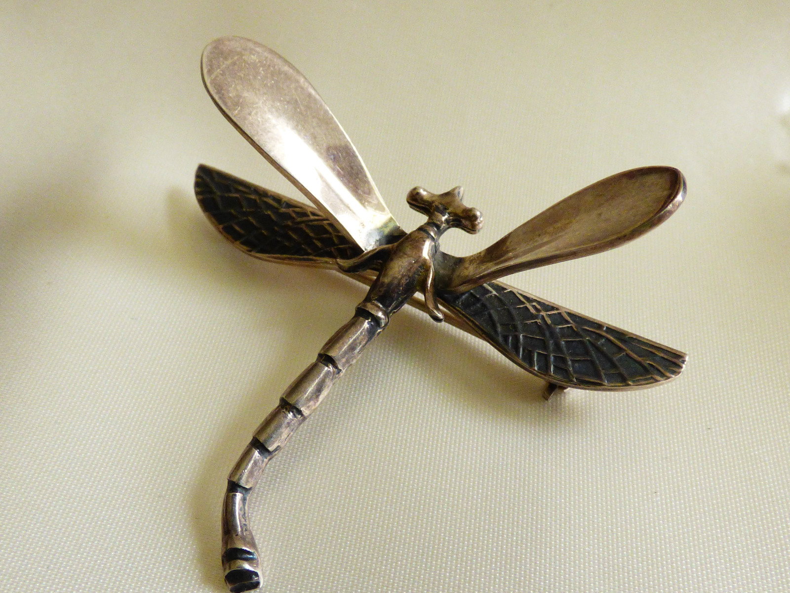 VTG Large Detailed 3D wings Dragonfly Sterling Silver 925 Mexico Brooch ...