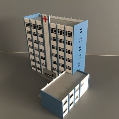 HO N Scale Diorama Train Railway Layout Hospital Scene Display Building ...