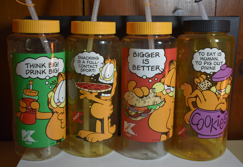 Vintage Garfield Kmart Water Bottles / Travel Cup Plastic with Straw ...