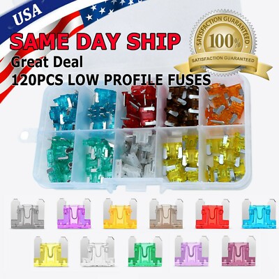 120 pc Low profile Mini Car Fuse Auto Car Motorcycle SUV FUSES Kit APM ...