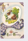 PPC Postcard Welcome Easter Morning Rabbit Violets Cross Gold Embossed ...