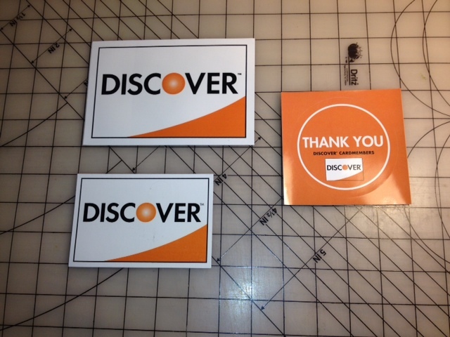 3 NEW DISCOVER CREDIT CARD DECALS STICKERS SIGNS 2sided EMV THANK-YOU ...